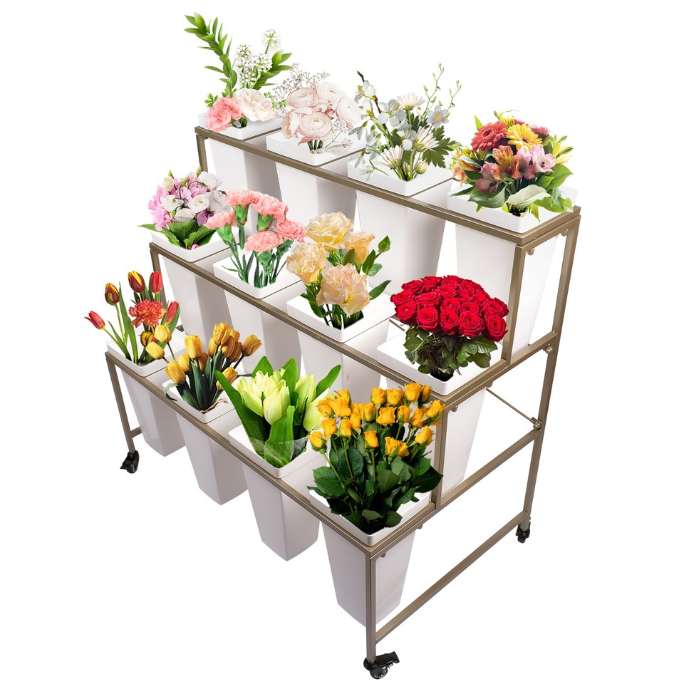 Flower Display Stand 3 Layers Buckets Metal Plant Stand With 360 ...