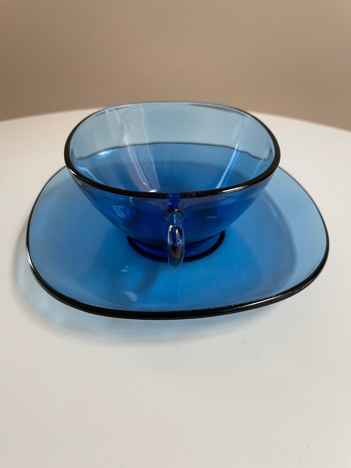 Vereco Blue glass cup and saucer- Vintage- Blue cup 70s Tableware ...