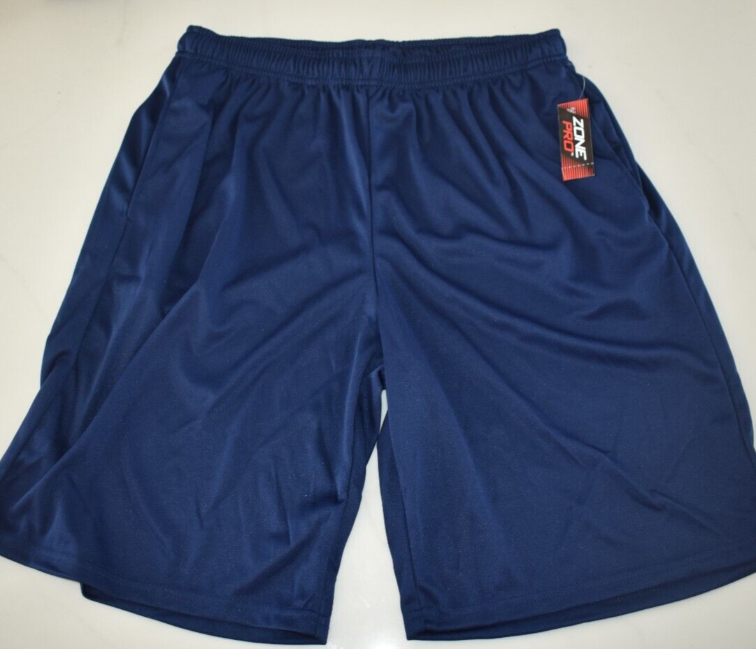 New Mens Zone Pro Athletic Shorts Navy Blue Drawstrings Pockets MANY ...