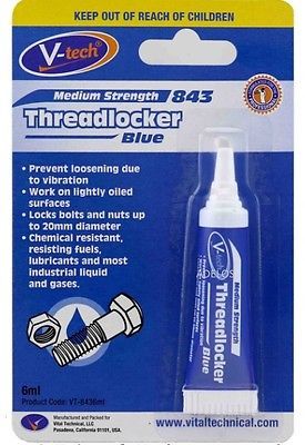 Threadlocker Adhesive 6ml Blue Medium Strength V-Tech, Locks Bolts and ...