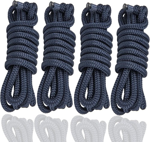 4 Pcs 1/2 x 15" Dock Lines Nylon Rope for Boats Double Braided Boat ...