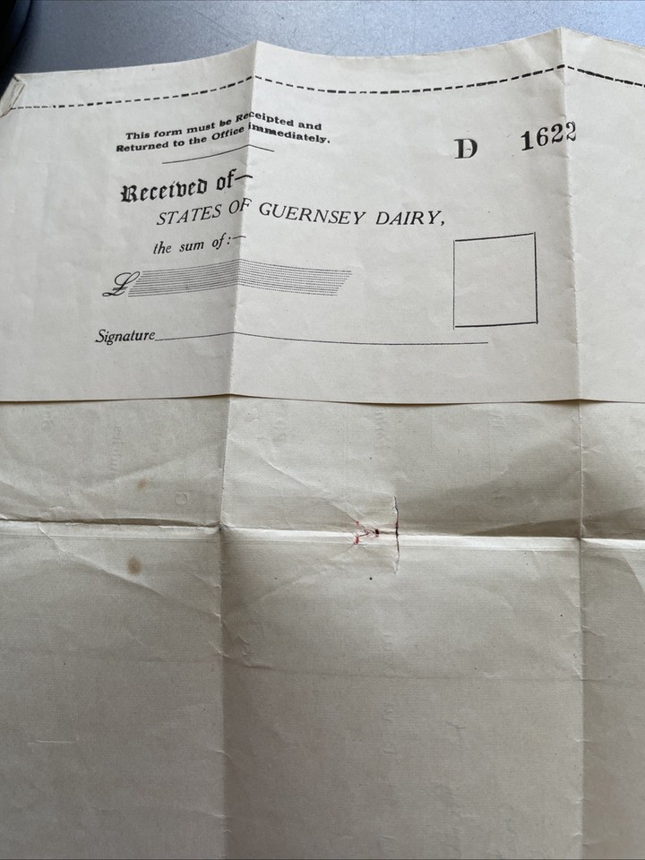 1950 States Of Guernsey Dairy Form With Guernsey Meter Mark See Photos ...