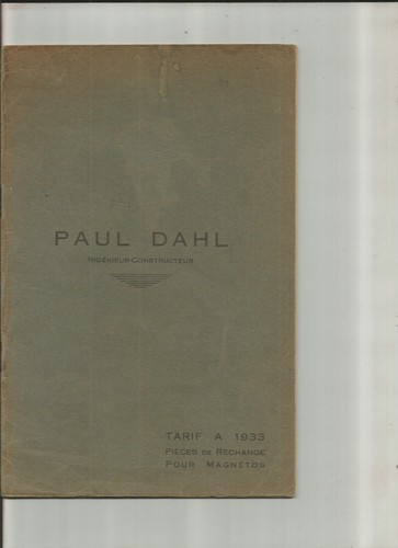 PAUL DAHL - INGENIEUR CONSTRUCTEUR - 1933 /TARIF PIECES ACCESSOIRES ...
