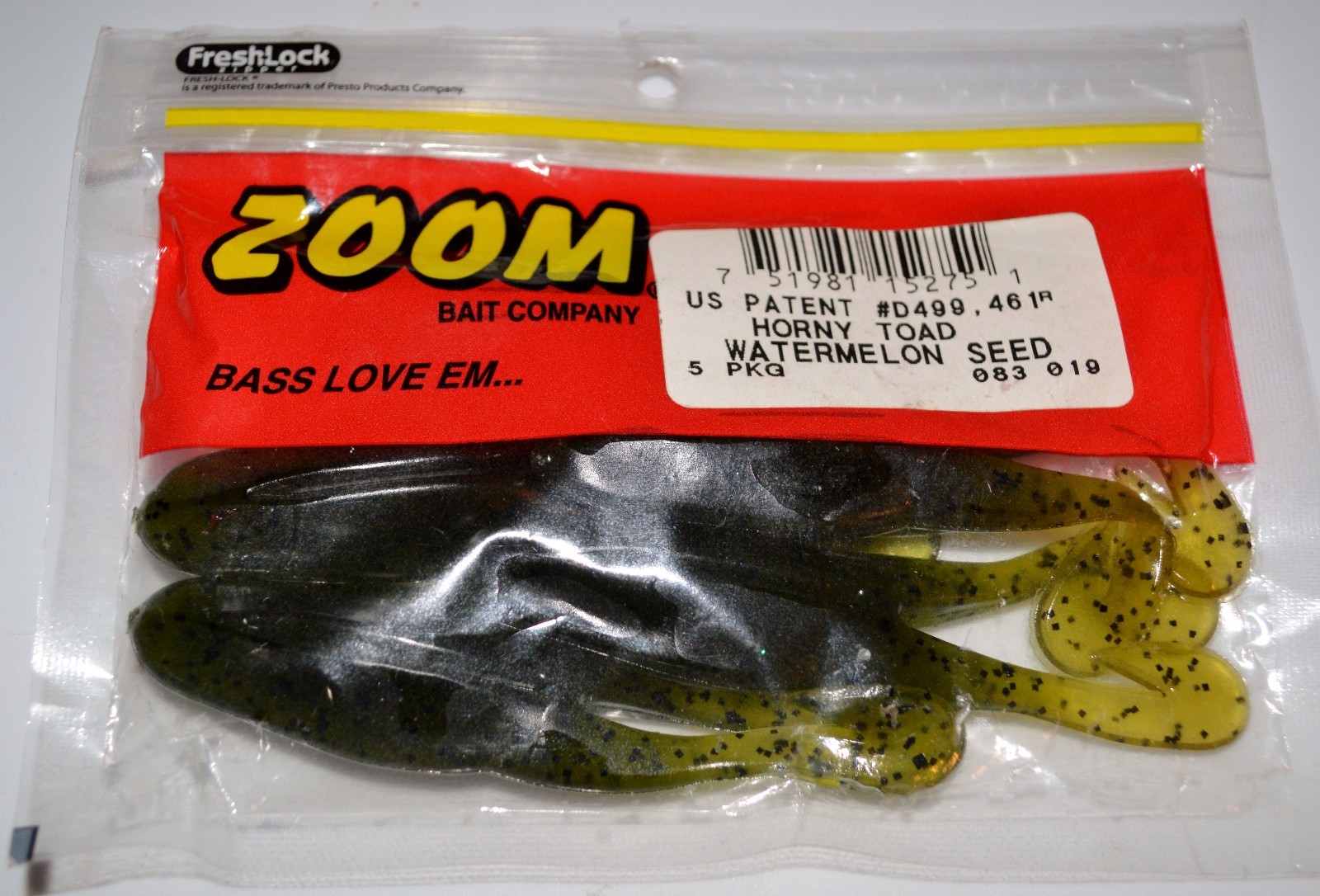 ZOOM HORNY TOAD frog weedless plastic 4.5" Watermelon Seed bass fishing ...