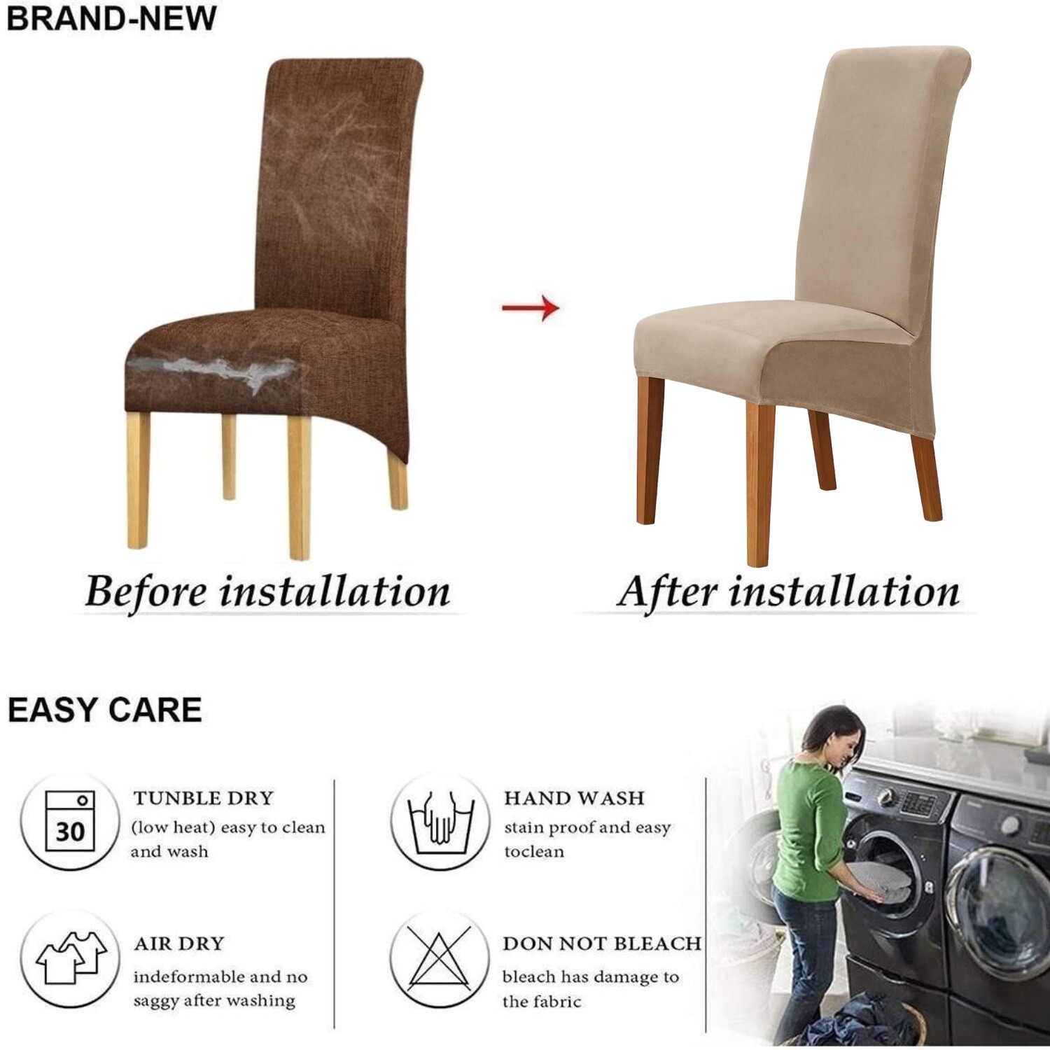 Velvet Large Dining Chair Covers Stretch Seat Plush Slipcovers Cover ...