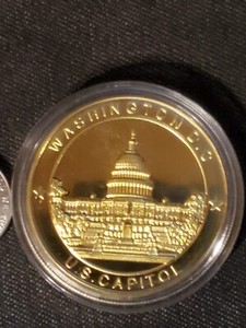 GOLD PLATED WASHINGTON DC --U. S CAPITOL CHALLENGE COIN--GREAT SEAL OF ...