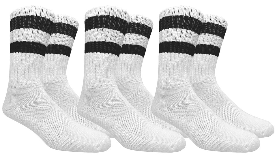 Men's White Crew Socks with Black Stripes - 3 Pair Pack | eBay