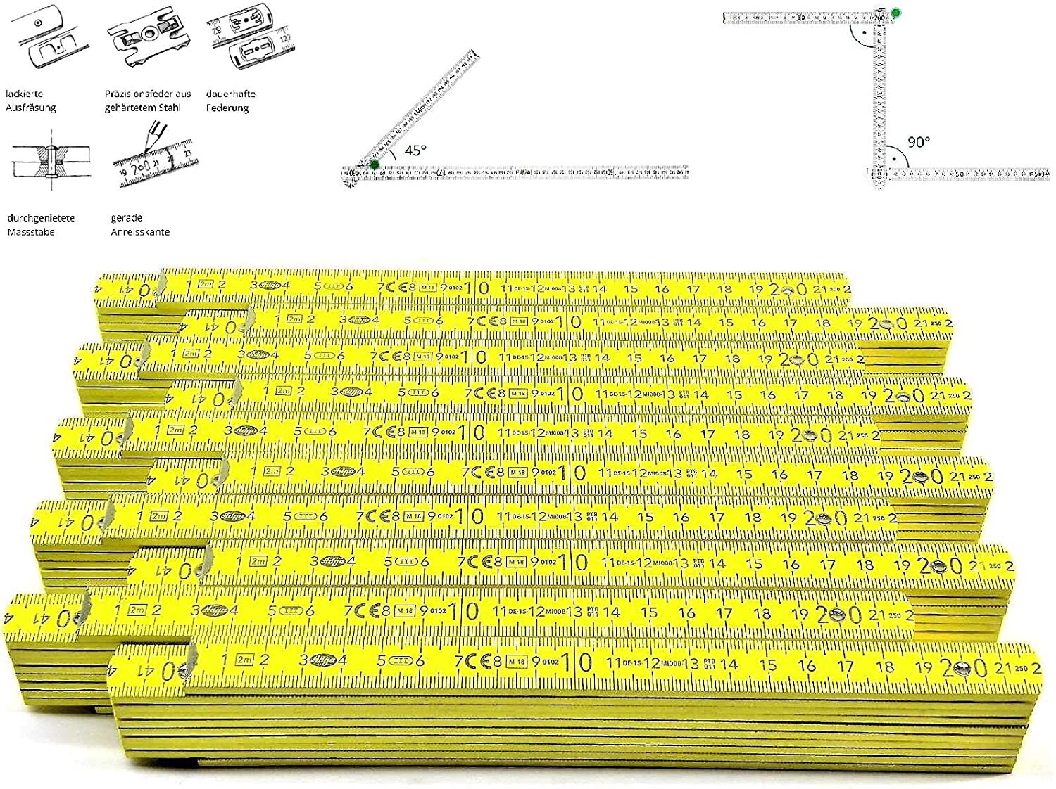 10x ADGA Qualitäts Zollstock 2m Zollstock Meterstab Holz Multimix ...