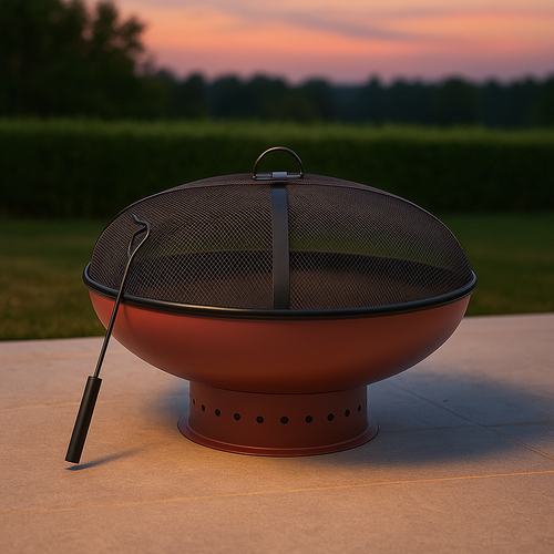 32" Round Steel Fire Pit Terra-Cotta & Black High-Resistance Finish ...