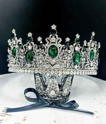 Royal King Crown, Green Crystal Crown, Silver Wedding Crown, Prom Crown ...