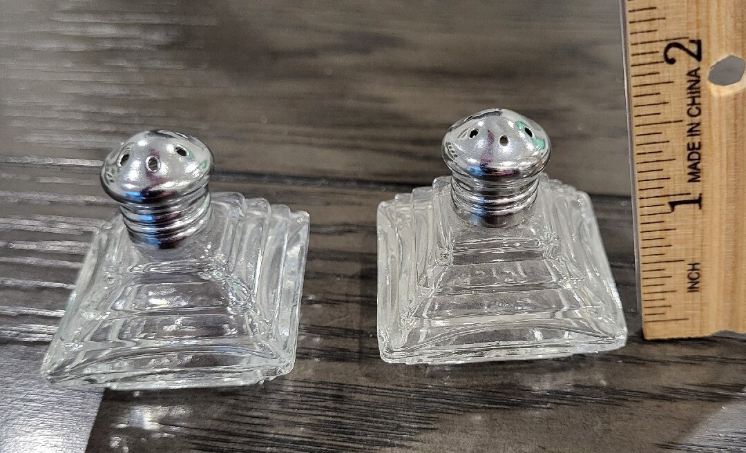 Vintage Glass Salt & Pepper Shakers w/ Caddy Pyramid Design Glass Irice ...