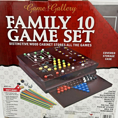 Game Gallery Family Game Set 10 Games In Wood Cabinet New In Box | eBay