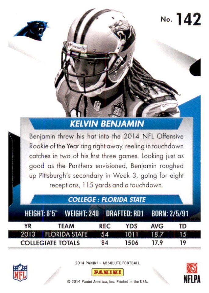 2014 Absolute Die Cut Kelvin Benjamin Rookie RC PWE Insert NFL Panthers ...