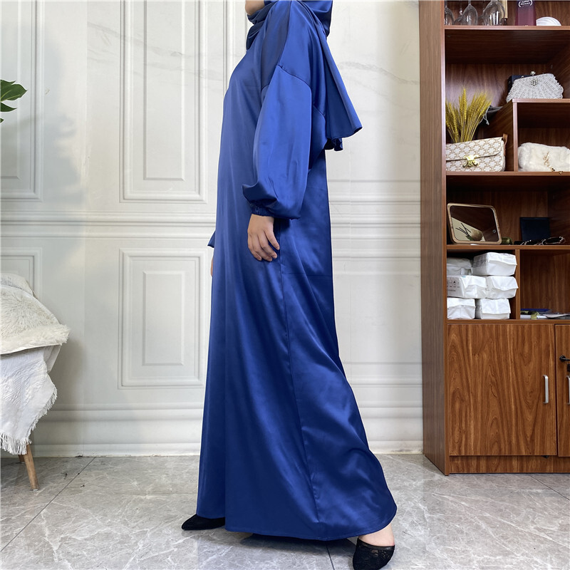 Muslim Satin Maxi Abaya Kaftan Ramadan Women Dress Arab Dubai Robe ...