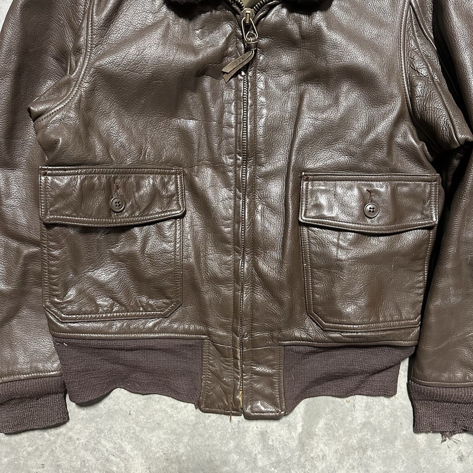 Vintage US Navy Flyers Jacket G-1 Leather Bomber USN Pilot Coat Size 42 ...