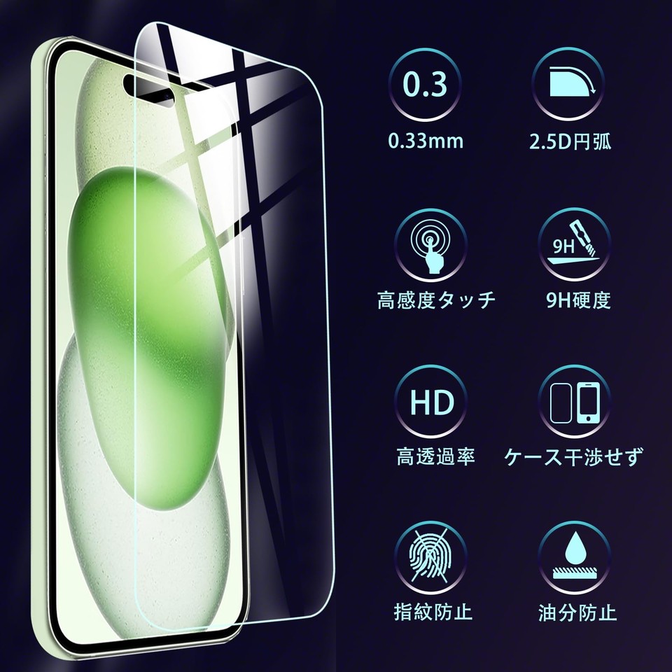 Iphone 15 Glass Screen Protector [Guide Frame Included] 2 Tempered ...