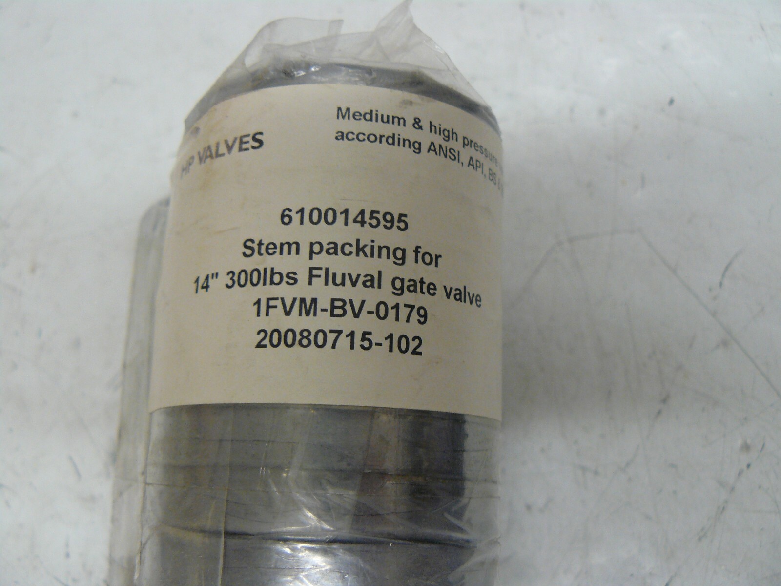 HP Valves 610014595 stem packing for 14" 300lbs fluval gate valves 1FVM ...