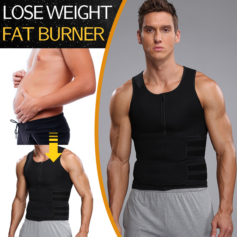Men Neoprene Sauna Sweat Waist Trainer Vest Top Body Shaper Fat Burner ...