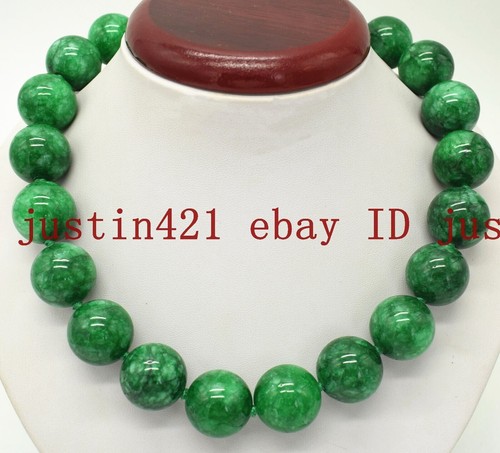 Huge 20mm Natural Green Jade Jadeite Round Beads Gemstone Necklace 16 ...
