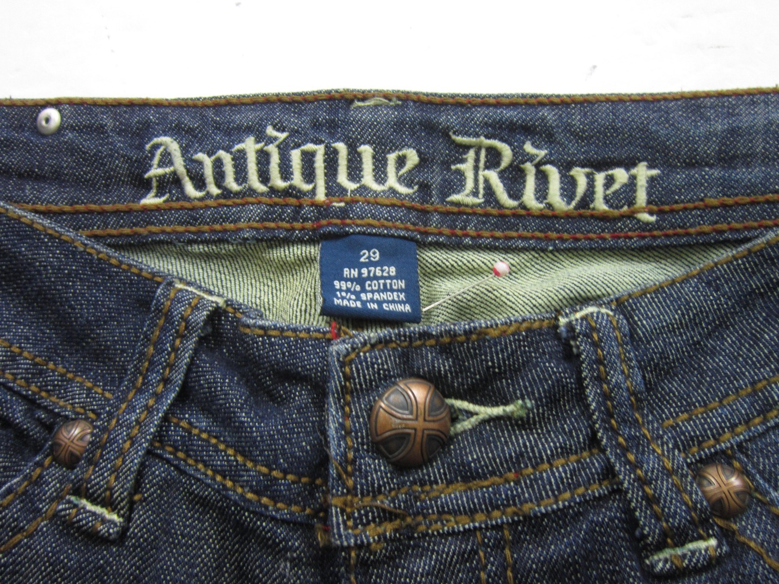 ANTIQUE RIVET STUDDED BOOT CUT WOMEN'S JEANS BLUE, DISTRESSED SIZE 29 X ...