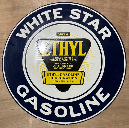 Vintage White Star Ethyl Gasoline DSP Porcelain Enamel Sign 30x30". | eBay