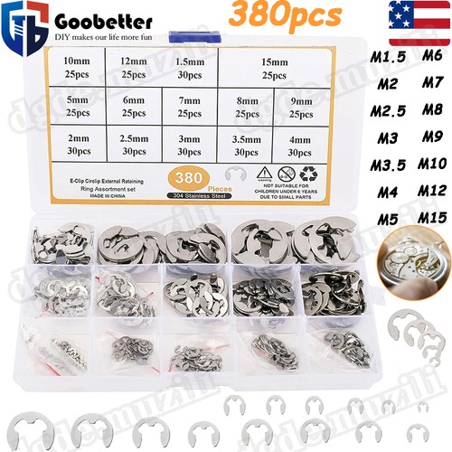 380pcs E Clip Circlip Assortment Kit C-Clip External Retaining Ring Set ...