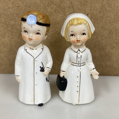 Vtg Doctor & Nurse Salt & Pepper Shaker 4" Glazed Porcelain Lego Japan ...