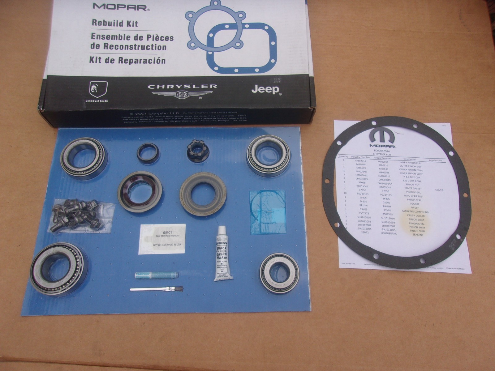 NEW Mopar 97-02 Jeep Cherokee Dodge Ram Van Rear Axle Rebuild Kit 8.25 ...