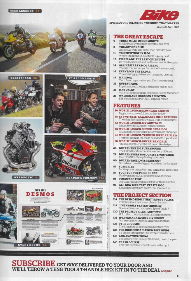 Bike Motorcycle Magazine Ducati Panigale MV Augusta F3 Kawasaki Triumph ...