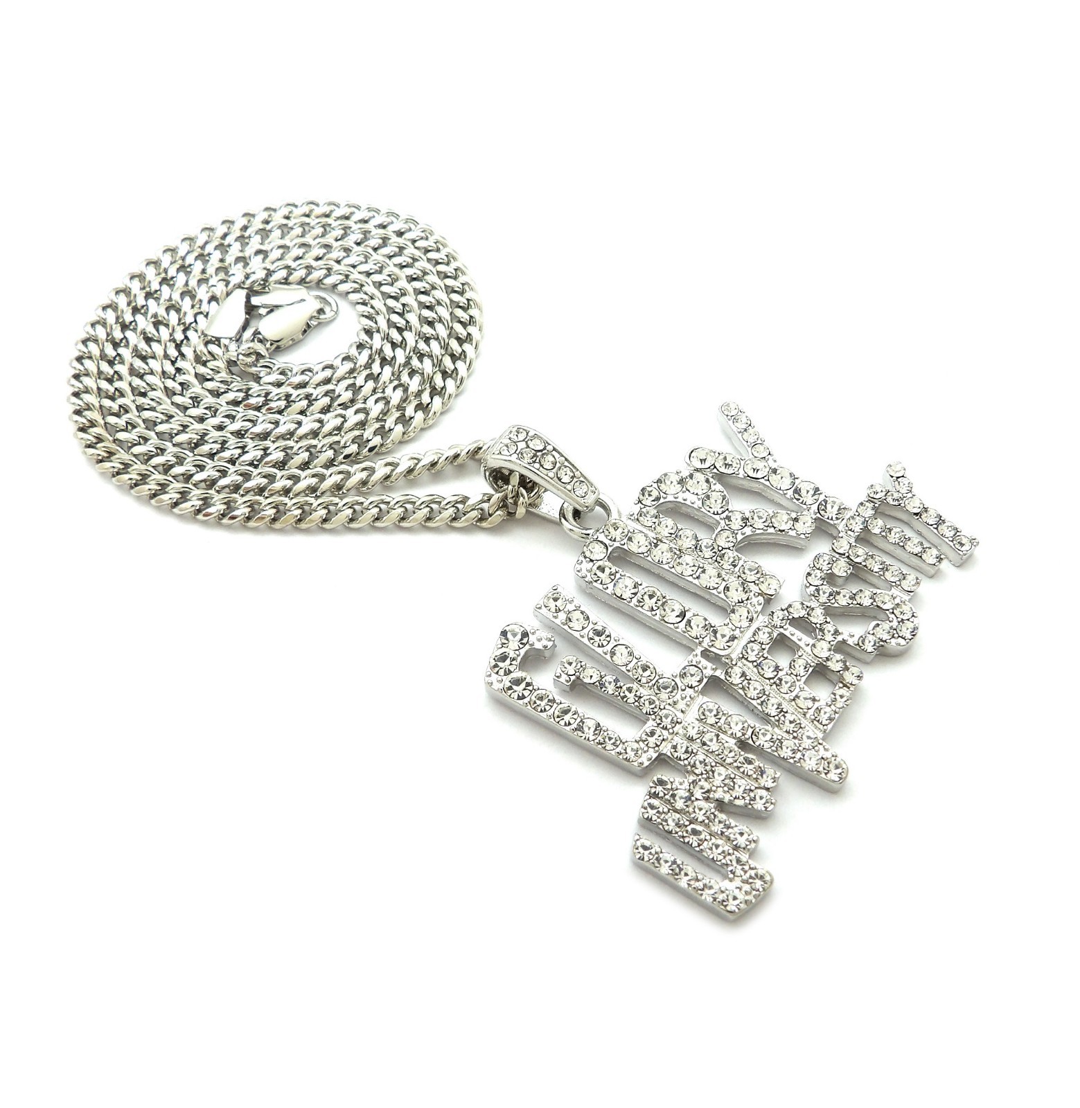 MENS ICED CHIEF KEEF GLORY UNIVERSITY PENDANT 24" CUBAN CHAIN WHITE ...