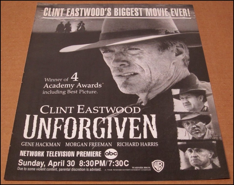 1995 Unforgiven ABC TV Premiere Print Ad Clint Eastwood Morgan Freeman G Hackman | eBay