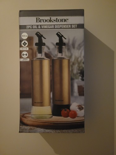 NIB BROOKSTONE 2 pc Oil & Vinegar Dispenser Set salads cooking kitchen ...