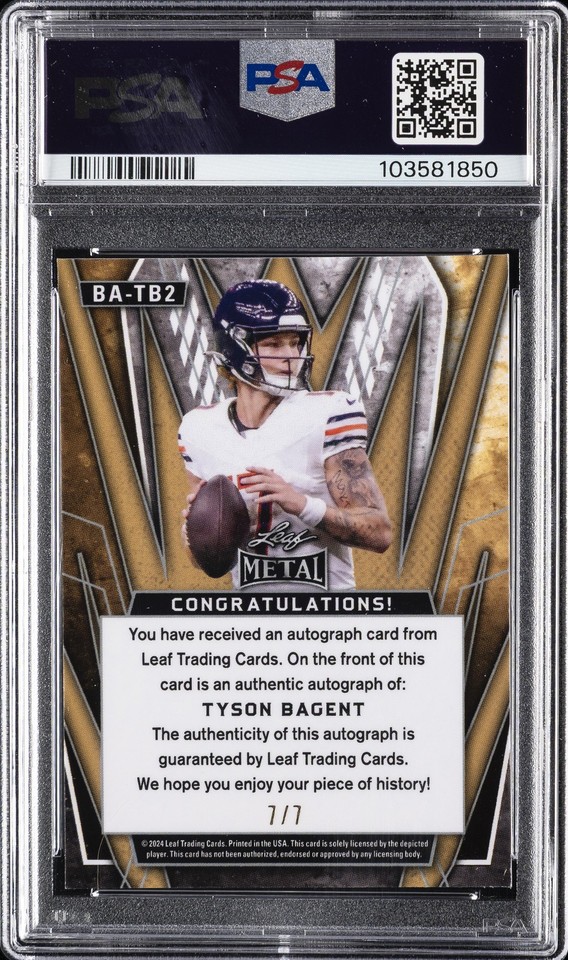 2024 LEAF METAL AUTOS PINK #BATB2 TYSON BAGENT 7/7 PSA 9 | eBay