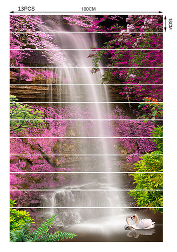 13pcs 3D Purple Flowers Waterfall Riser Decal Self-adhesive Staircase ...