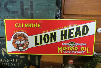 Gilmore Lion Head Motor Oil Gas Station Embossed Metal Sign Purest ...