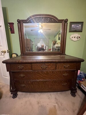 19th Century Victorian Era Antique Tiger Oak Bureau with Mirror | eBay
