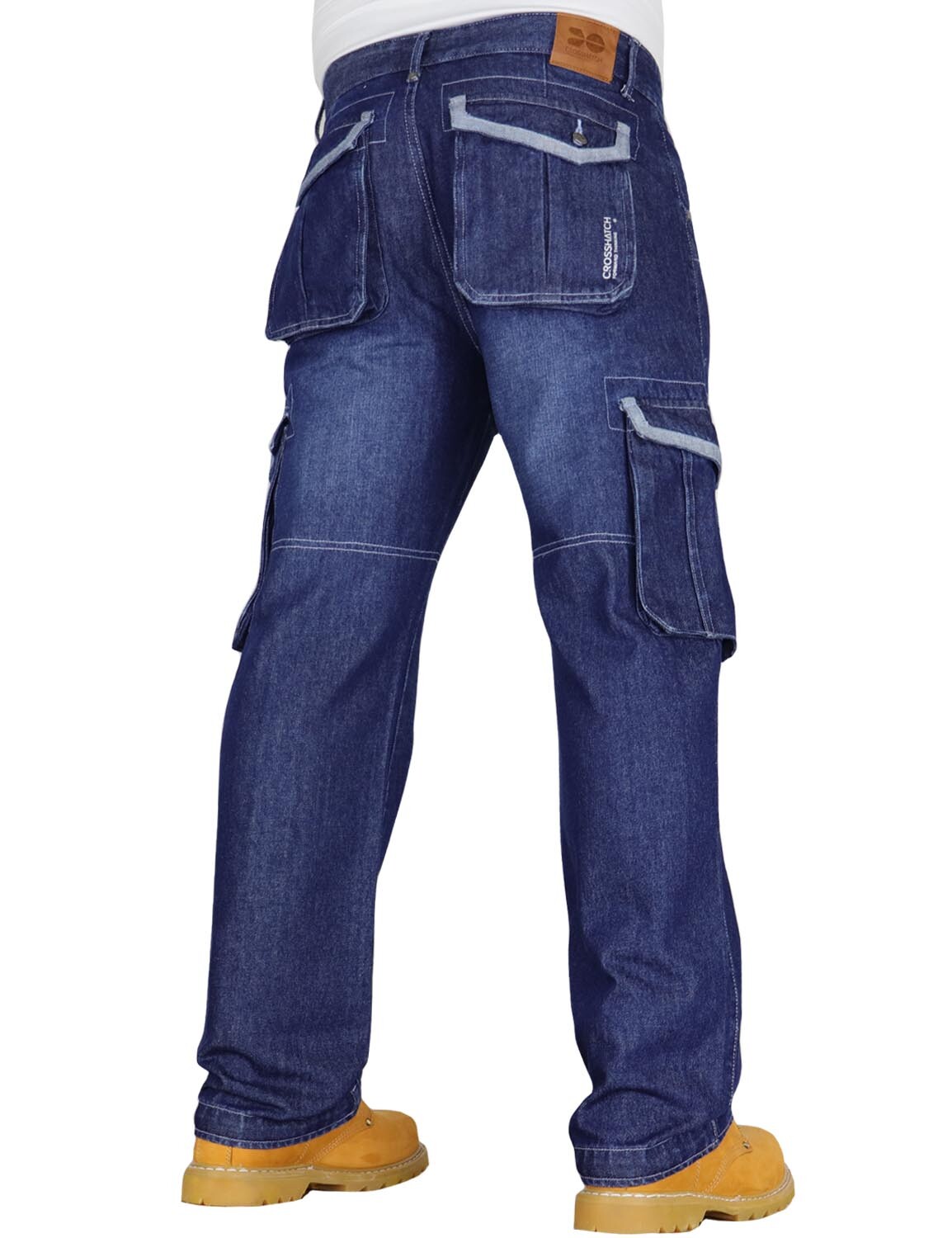 Mens CROSSHATCH Cargo Combat Jeans New Casual Work Relax Denim Pants ...