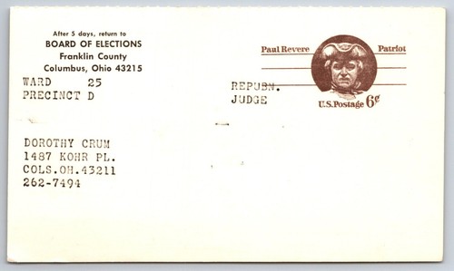 Columbus Ohio~Board of Elections~Poll Worker~Orin O'Neill Clerk~D Crum ...