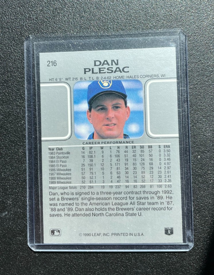 Dan Plesac 1990 Leaf #216 2014 Leaf Memories Buyback Gold #216 /5 ...