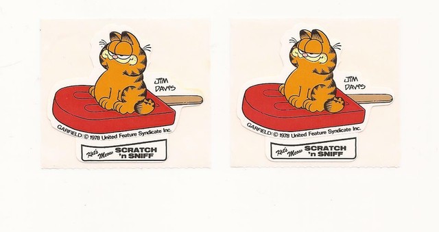 Vintage Garfield Scratch and Sniff Stickers 2 Squares - Faint Scent | eBay