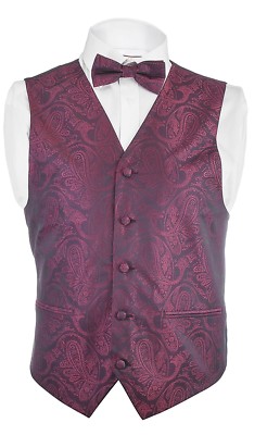 Alberto Cardinali Men's Dress Vest Paisley 4 Piece Set Burgundy Style ...