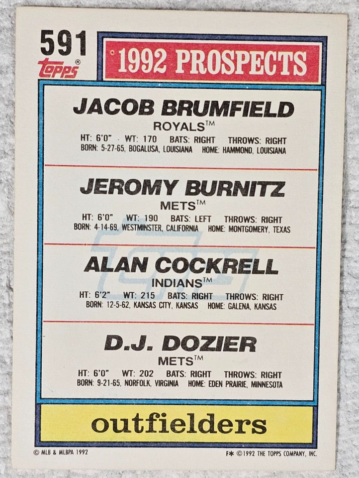 1992 Topps Gold Baseball Brumfield/Burnitz/Cockrell/Dozier Rookie Card ...