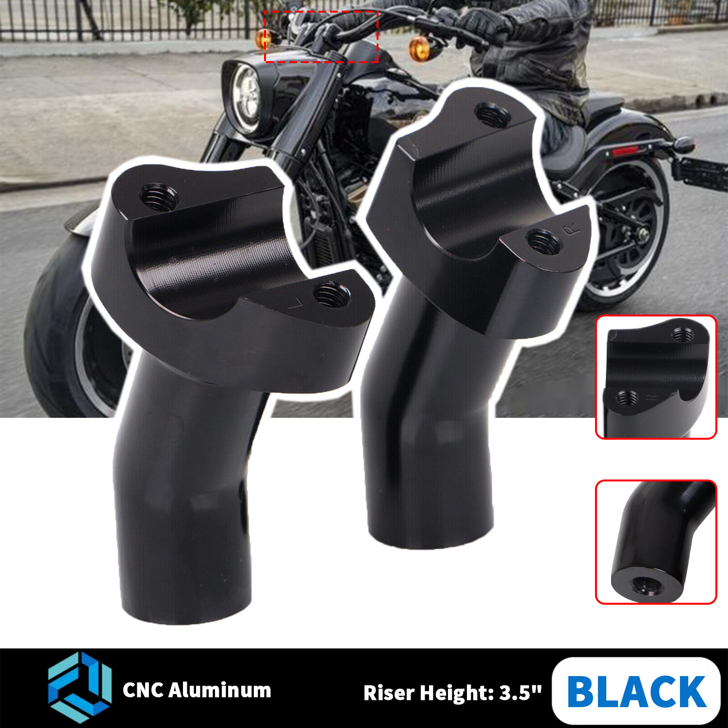Black 3.5" Pullback Handlebar Risers For Harley Fat Boy Heritage ...