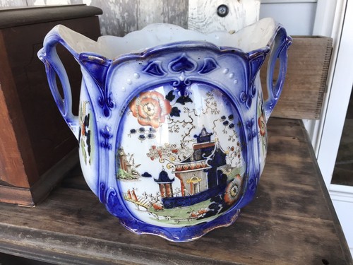 T. Rathbone & Co. T. Pottery Burmese Centerpiece Bowl Blue Feudal Japan ...