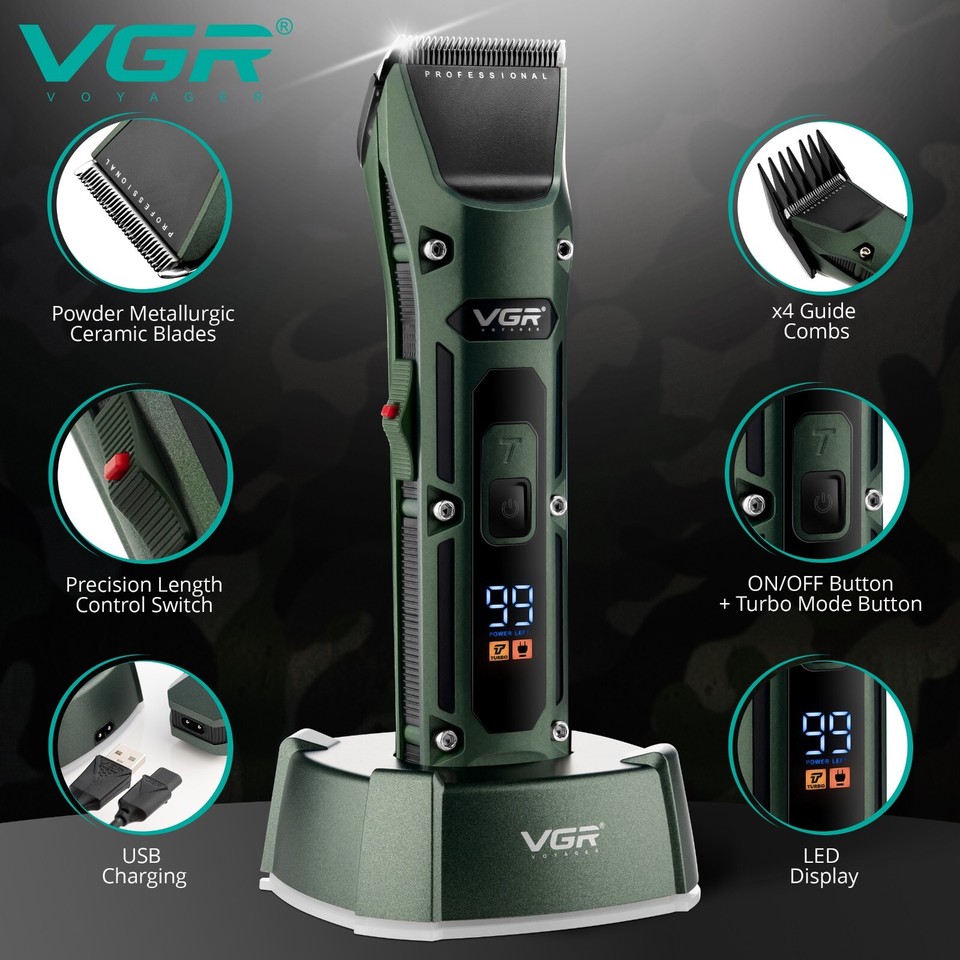 VGR Hair Clippers Men Cordless Rechargeable Head Haircut Beard Cutting ...