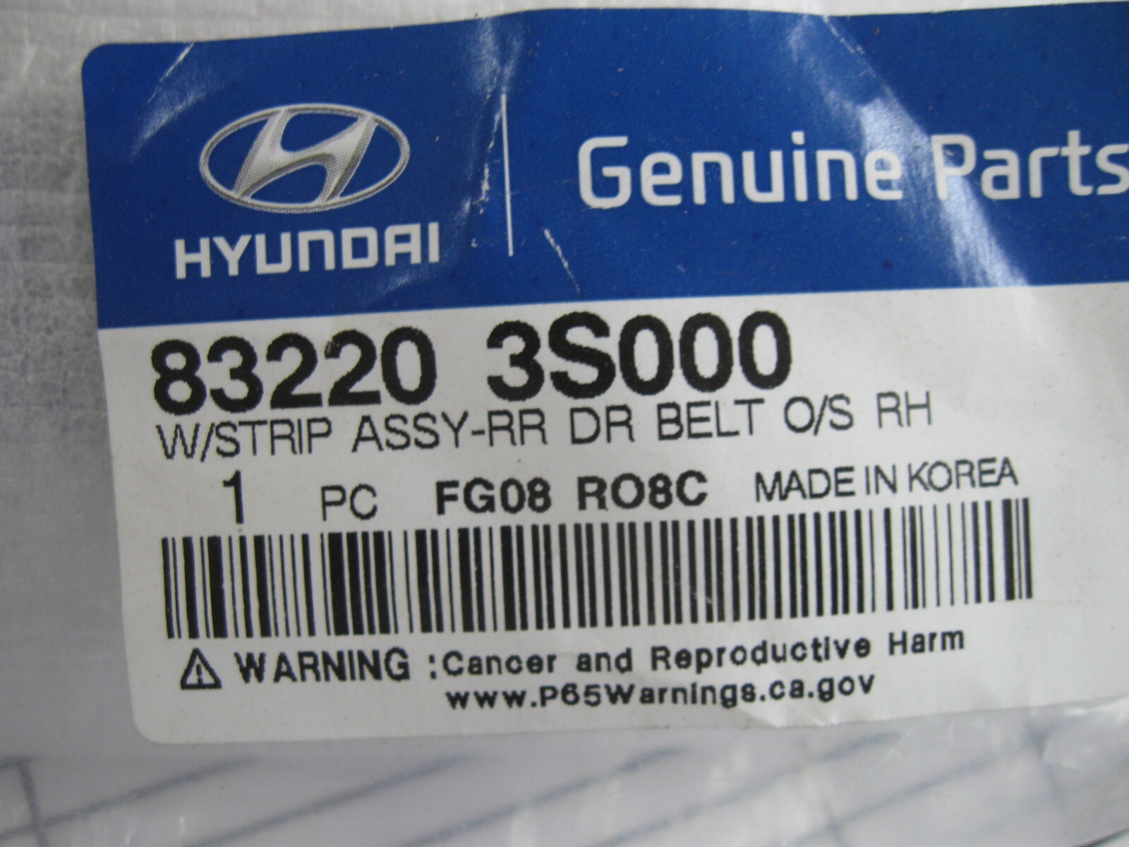 Hyundai 83220-3S000 Right Outer Belt Weather Strip for 11-15 Sonata | eBay