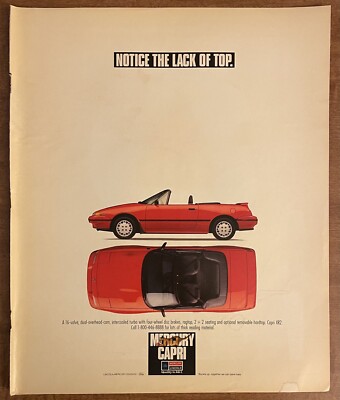 1990 Ford Mercury Capri XR2 Red Convertible Car Top Down 90s Print Ad ...