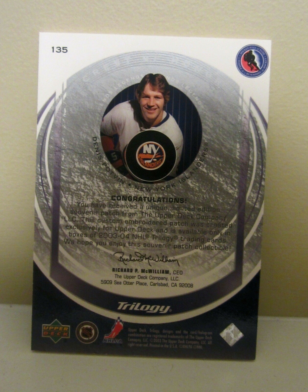 DENIS POTVIN 2003-04 UPPER DECK TRILOGY CREST PATCH 4 TIME STANLEY CUP ...