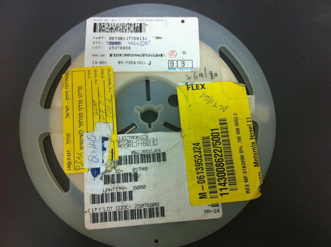 RK73B1JTTD913J - KOA - 3500 PCS LOT, Resistor 0603 91K Ohm 5% 1/10W SMD ...