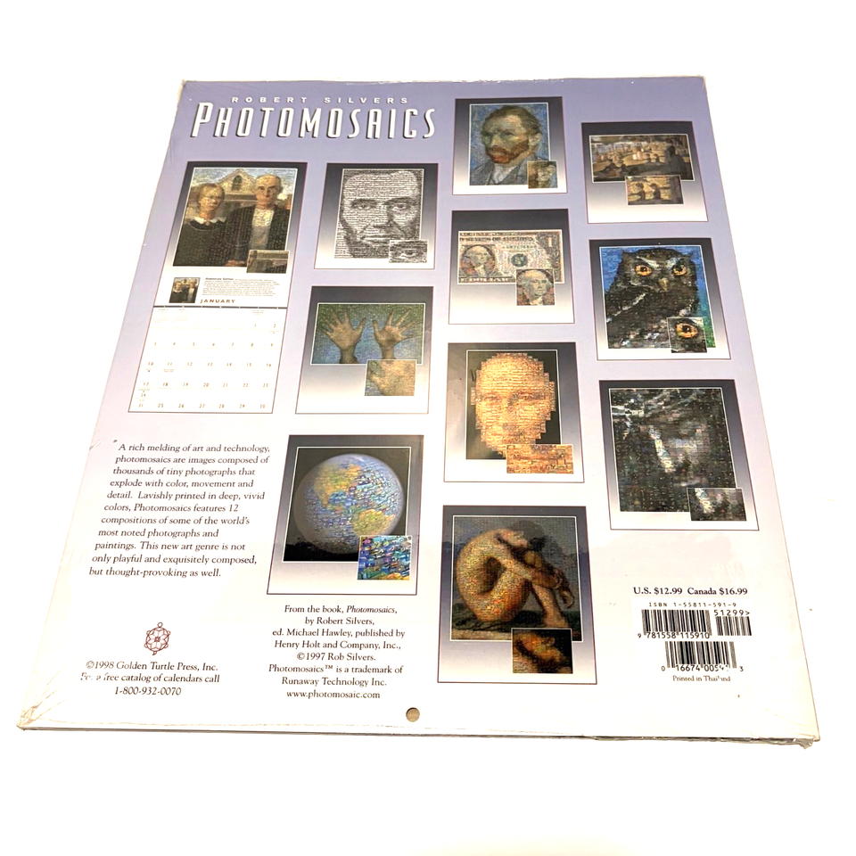 1999 PHOTOMOSAICS Robert Silvers Calendar - Lincoln Mona Lisa Van Gogh ...
